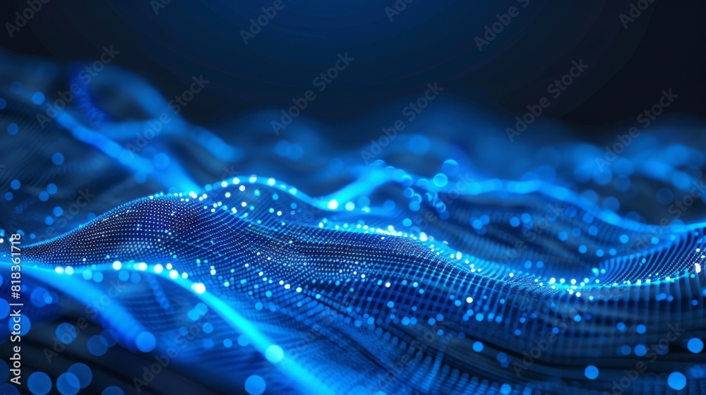 Abstract blue tech background with digital waves, dynamic network ...