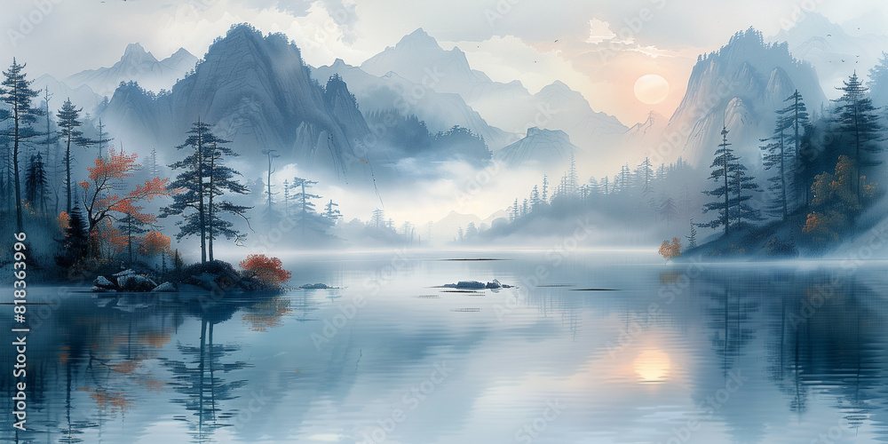 Traditional eastern art. Ink painting. Zen. ancient scroll. Fantasy ...