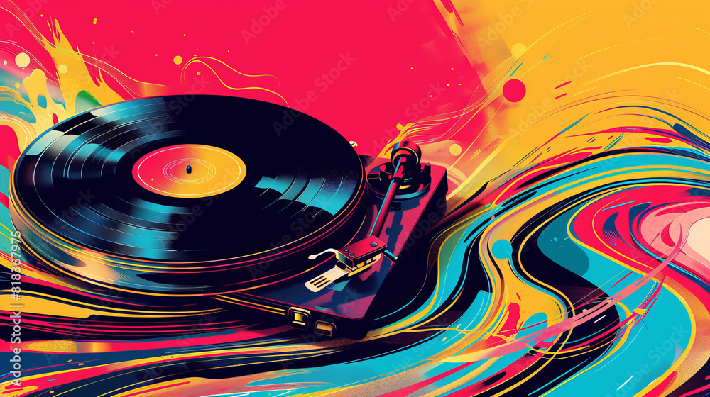 pop art 60s psychedelic colorful trippy retro style image of vinyl ...