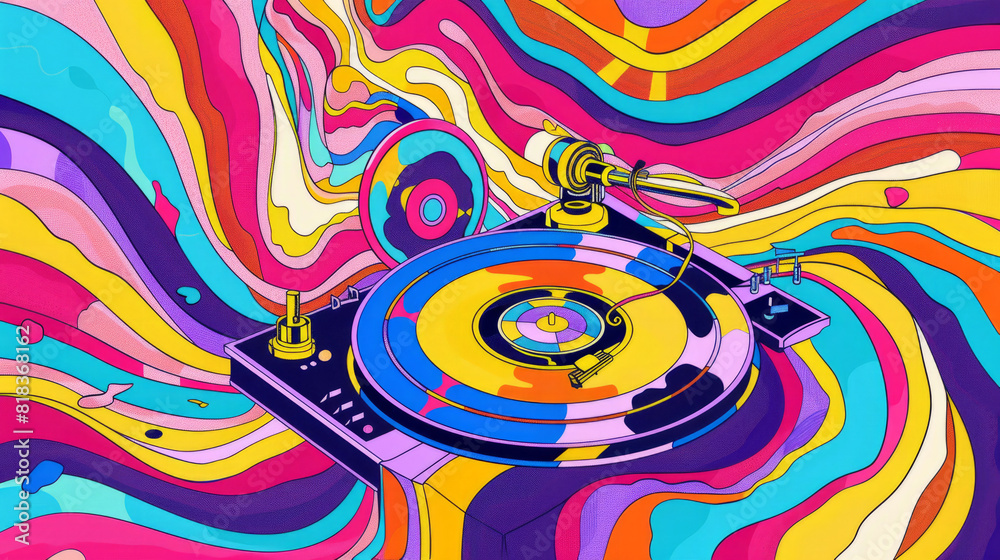 pop art 60s psychedelic colorful trippy retro style image of vinyl ...