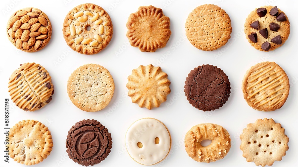 Collection of round cookie cookies biscuit, classic and nut set, on ...