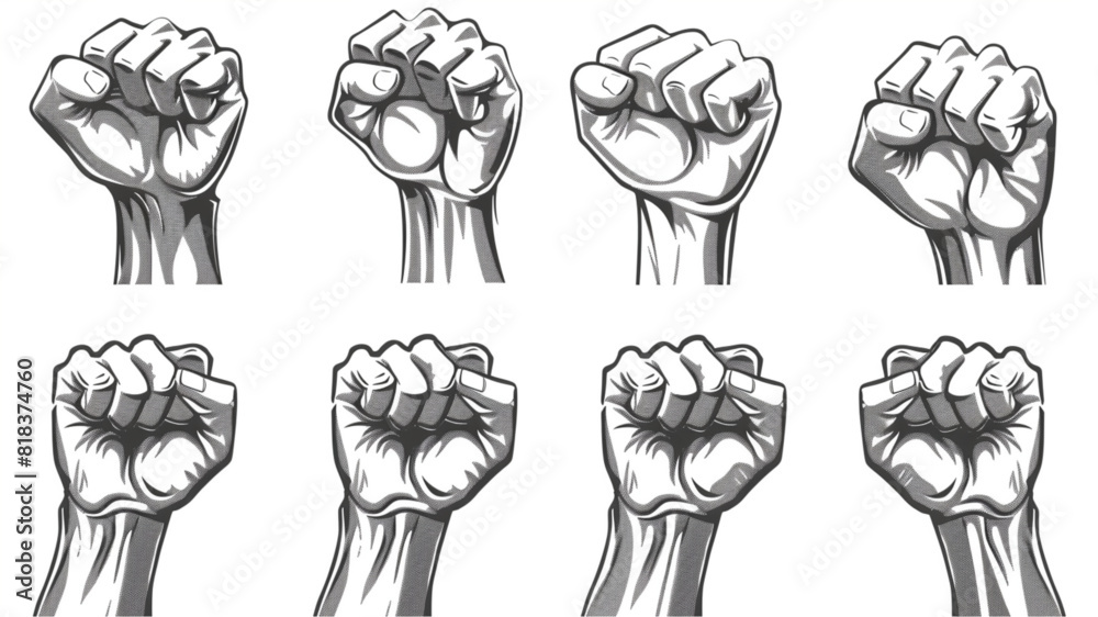 Clenched fist raised up. Strong, strength sketch vector illustration 3d ...