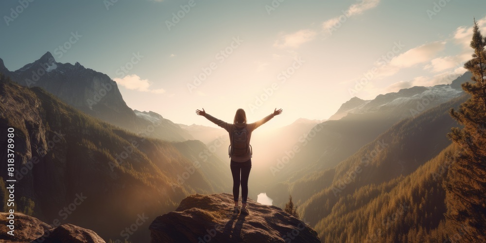 woman rising her arms up in the air Generative AI Stock Illustration ...