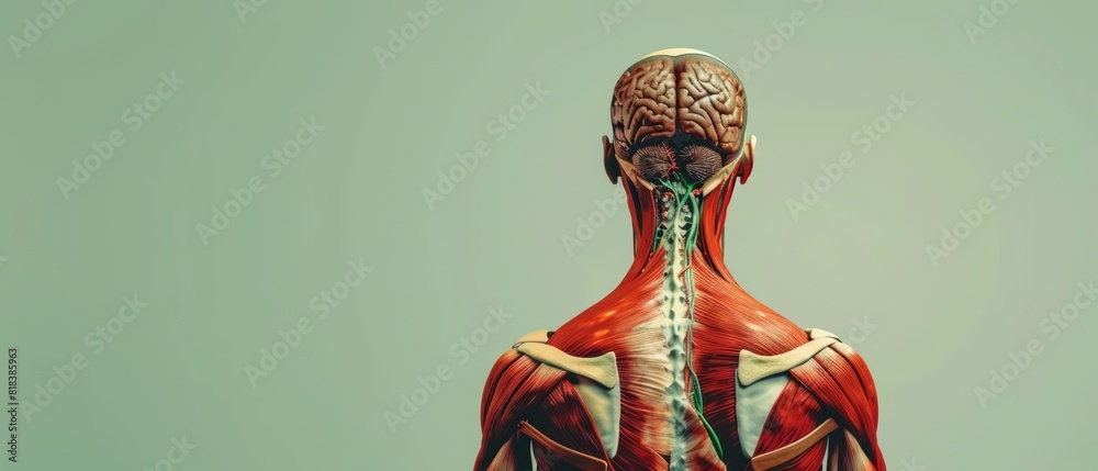 Top view of the human upper torso anatomy with muscles, bones, and ...