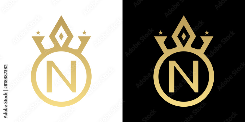 Letter N Crown Logo, Letter N Logo with crown Template for Sign Luxury ...