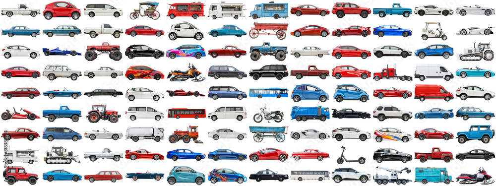 108 cars and various vehicles set of sedan, sports car, super car, bus ...
