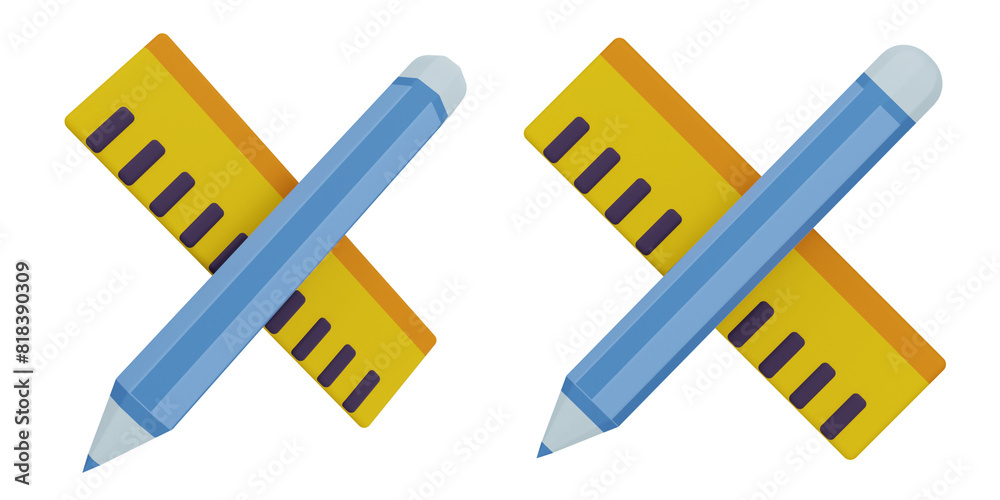 3d pencil and ruler, graphic design 3d set, transparent background ...