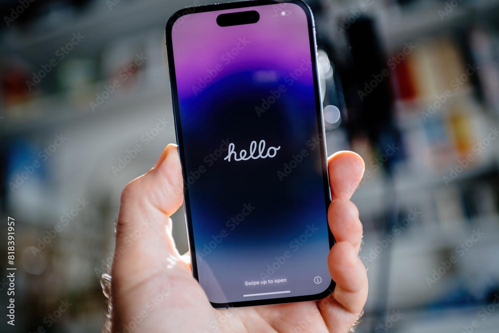 London, United Kingdom - Sep 29, 2022: A hand holds the latest iPhone ...