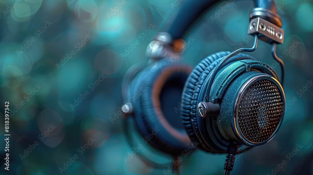 Abstract Vibrant Layers of Green and Blue with Oversized Headphone ...