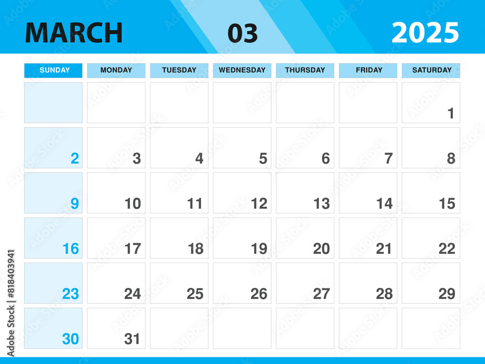 March 2025 template, Calendar 2025 template vector, planner monthly ...