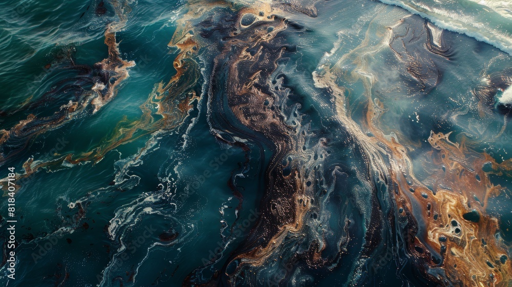 Catastrophic Oil Spill Devastating Ocean Life and Coastlines Stock ...