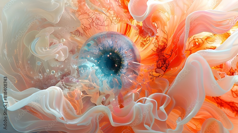 Surreal abstract artwork image of sperm and flower, blue element of ...