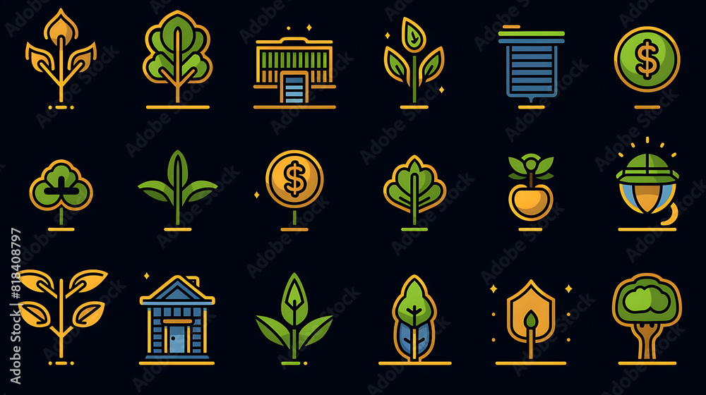 Produce set of icon financial service sector including banking ...