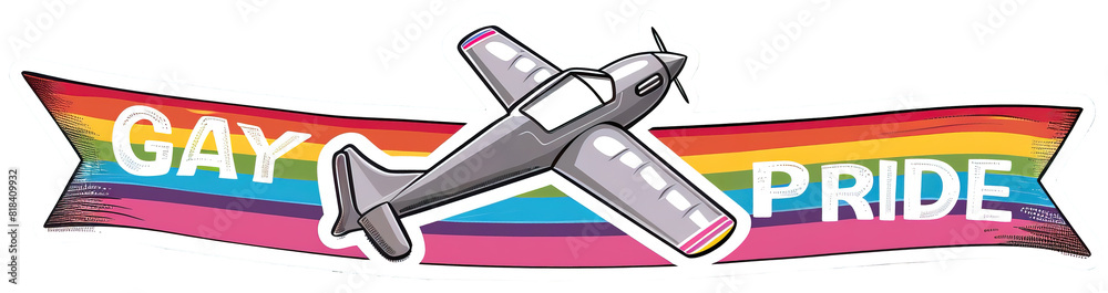 Airplane gay pride flag sticker over white transparent background Stock ...