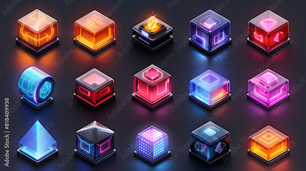 Design set of icon representing latest tech innovation including AI VR ...