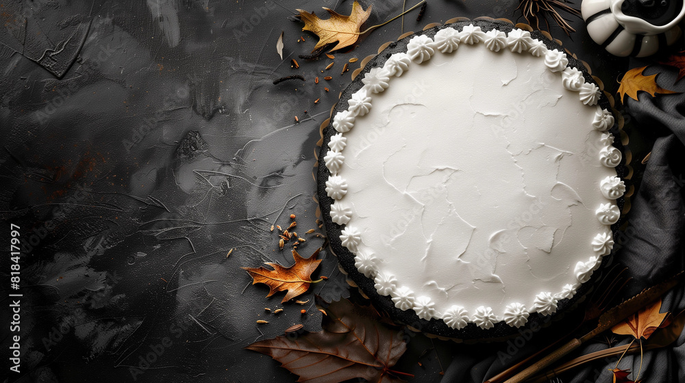 Flatlay Halloween modern white bat buttercream icing frosted pie cake ...