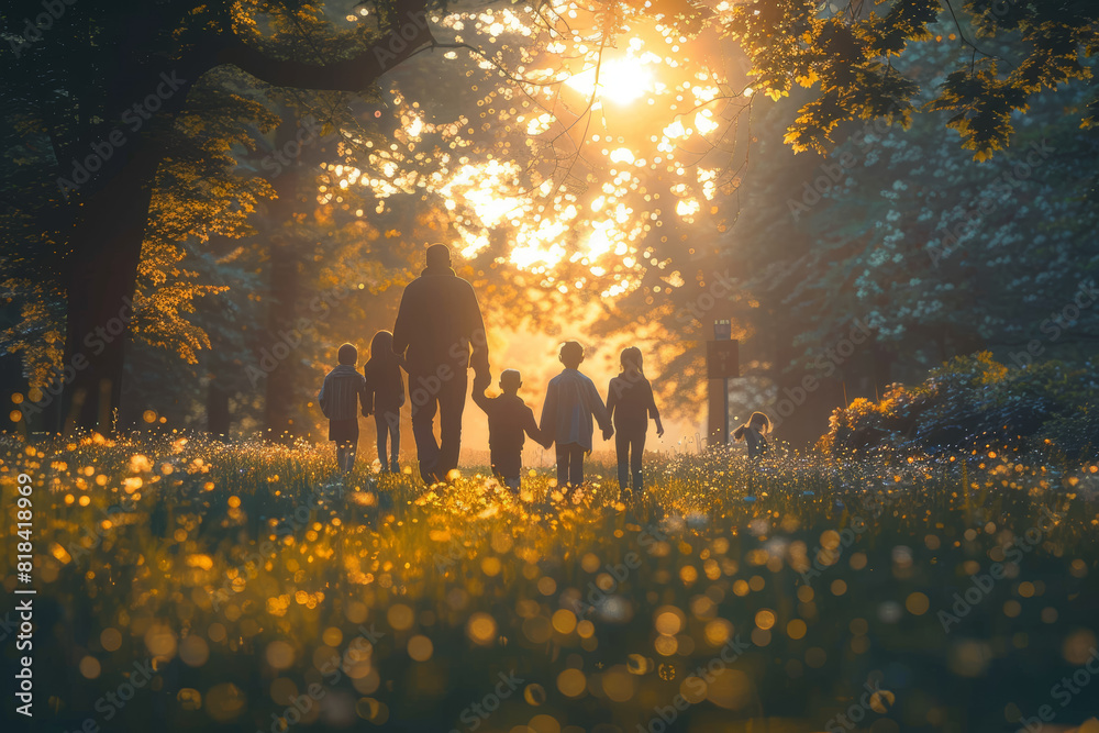 A family reunion in a scenic park, with relatives reuniting to ...