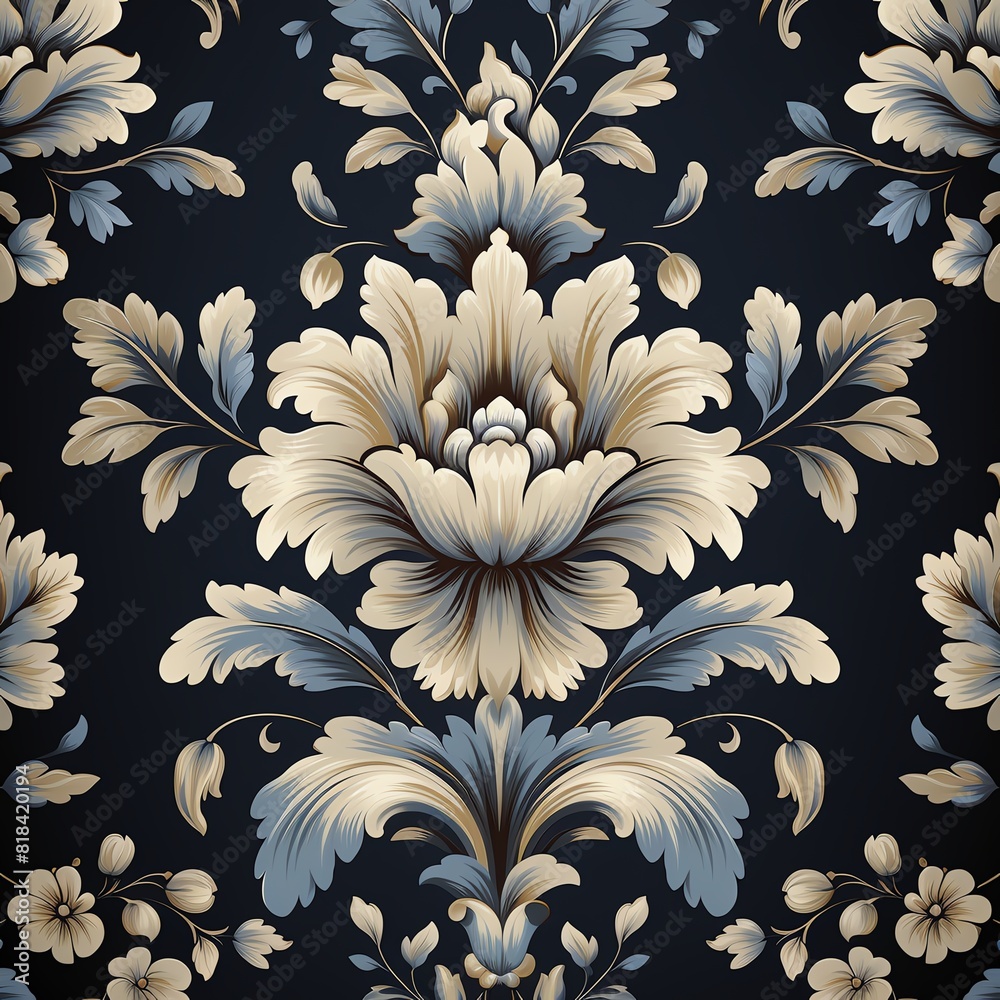 Elegant and sophisticated blue and gold damask pattern. Pattern is ...