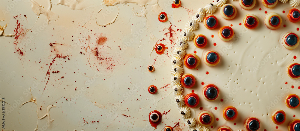 Flatlay Halloween fun candy gory eyes buttercream icing frosted pie ...