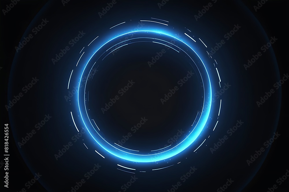 blue circle light frame on black background. Blue light effects on ...