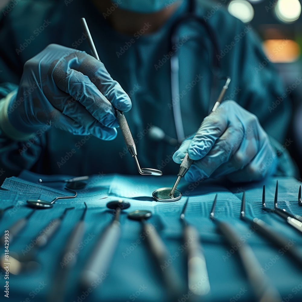 Shot of hand holding surgical flashlight equipment, focused on one ...