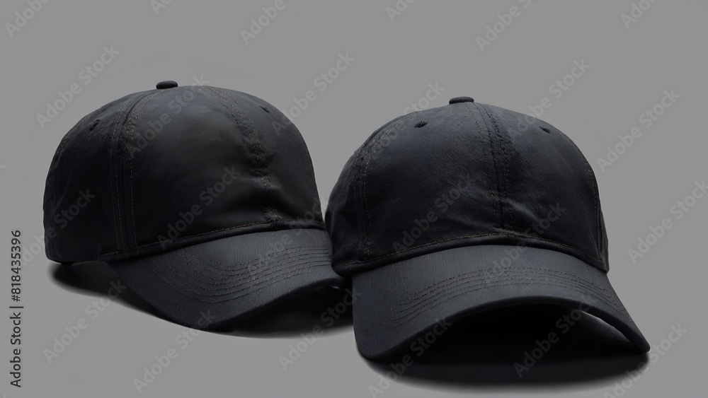 Set of black front and side view hat baseball cap on transparent ...