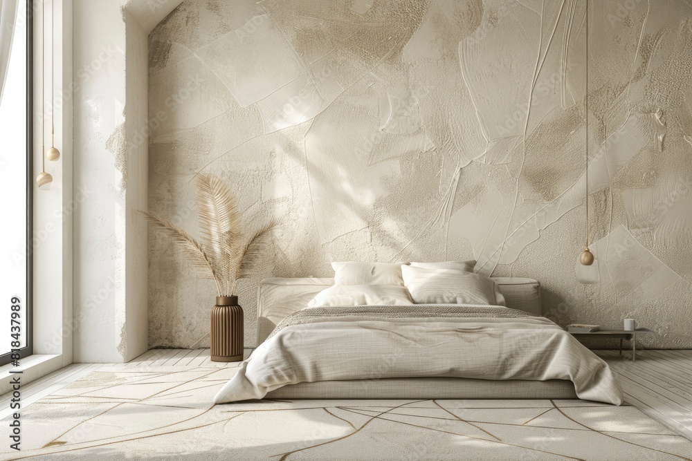 Paper wallpaper on the walls of beige house with a scratch pattern ...