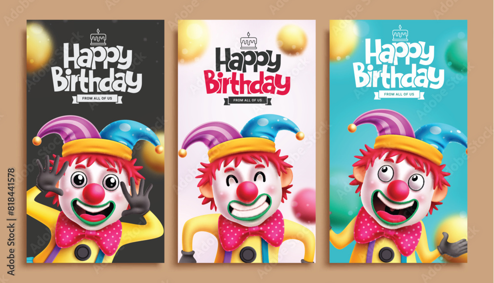 Happy birthday vector poster set design. Birthday greeting text with ...
