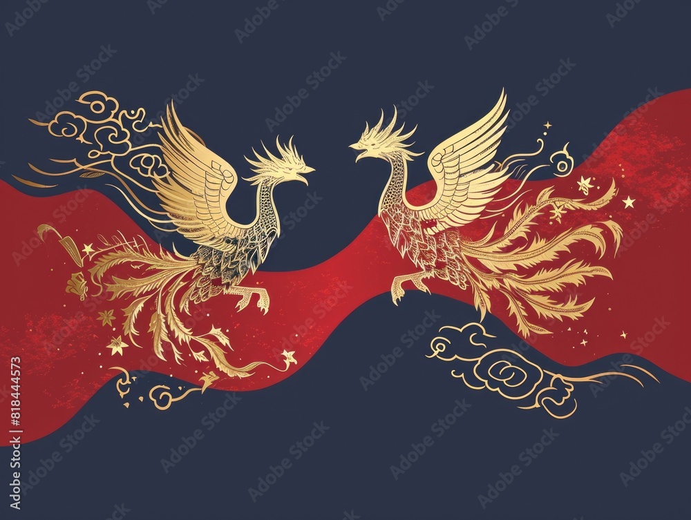 The picture of double phoenix that stay at opposite of each other on ...