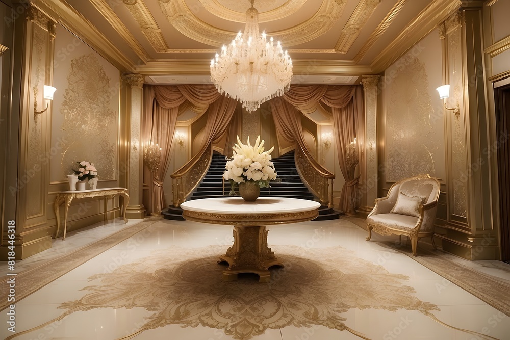 Royal luxury living room interior design, modern cream and golden ...
