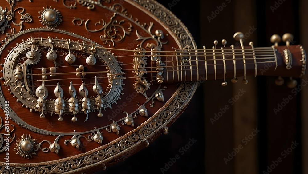 The intricate craftsmanship of a traditional sitar in vivid detail ai ...