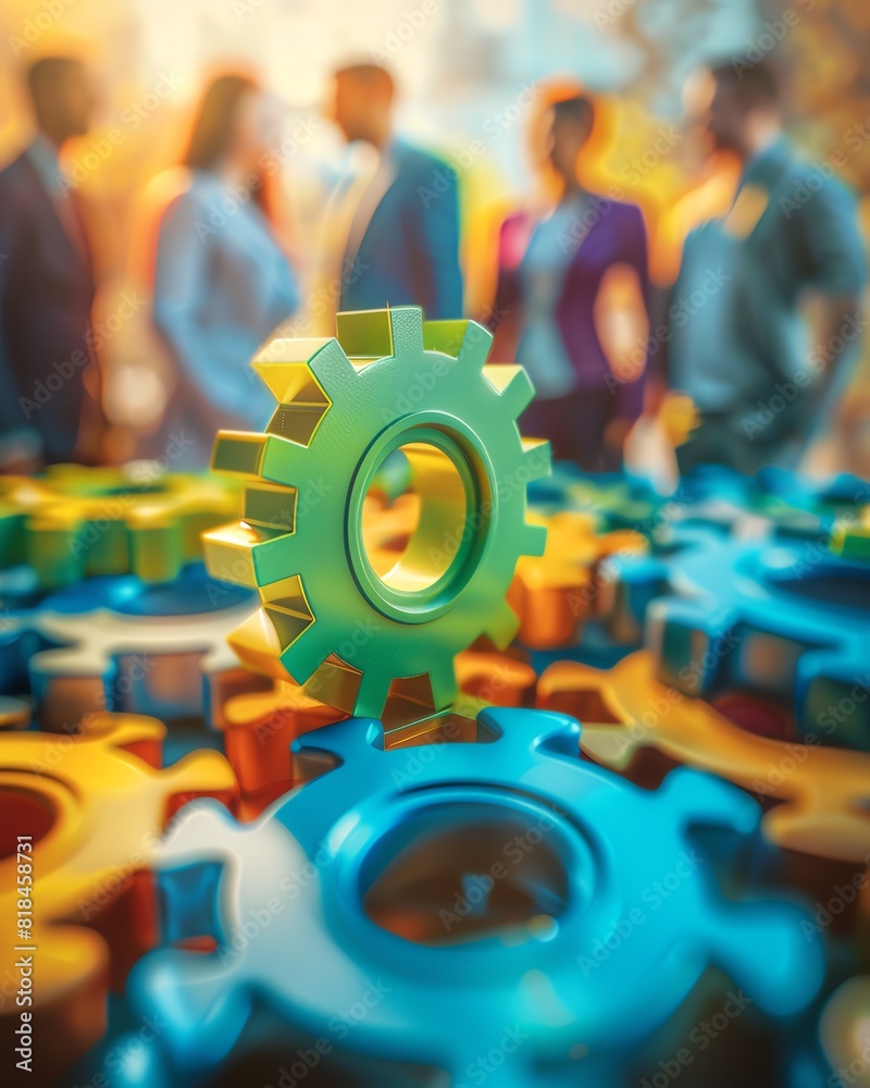 Business people fitting together colorful puzzle pieces, symbolizing ...