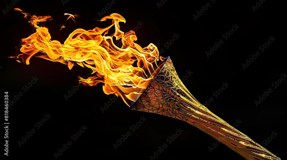 burning olympic torch on black background iconic symbol of the olympic ...