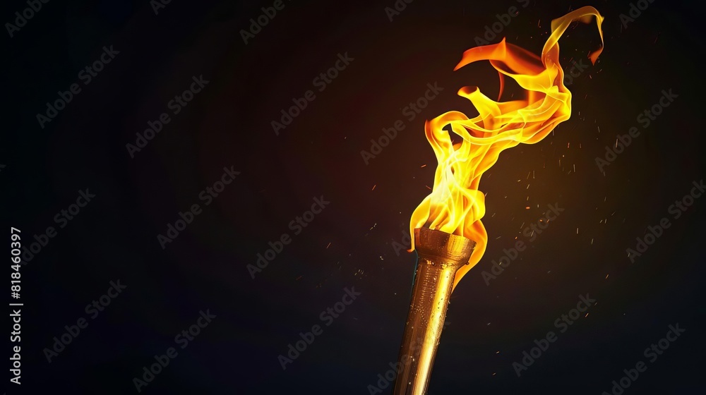 burning olympic torch on black background iconic symbol of the olympic ...