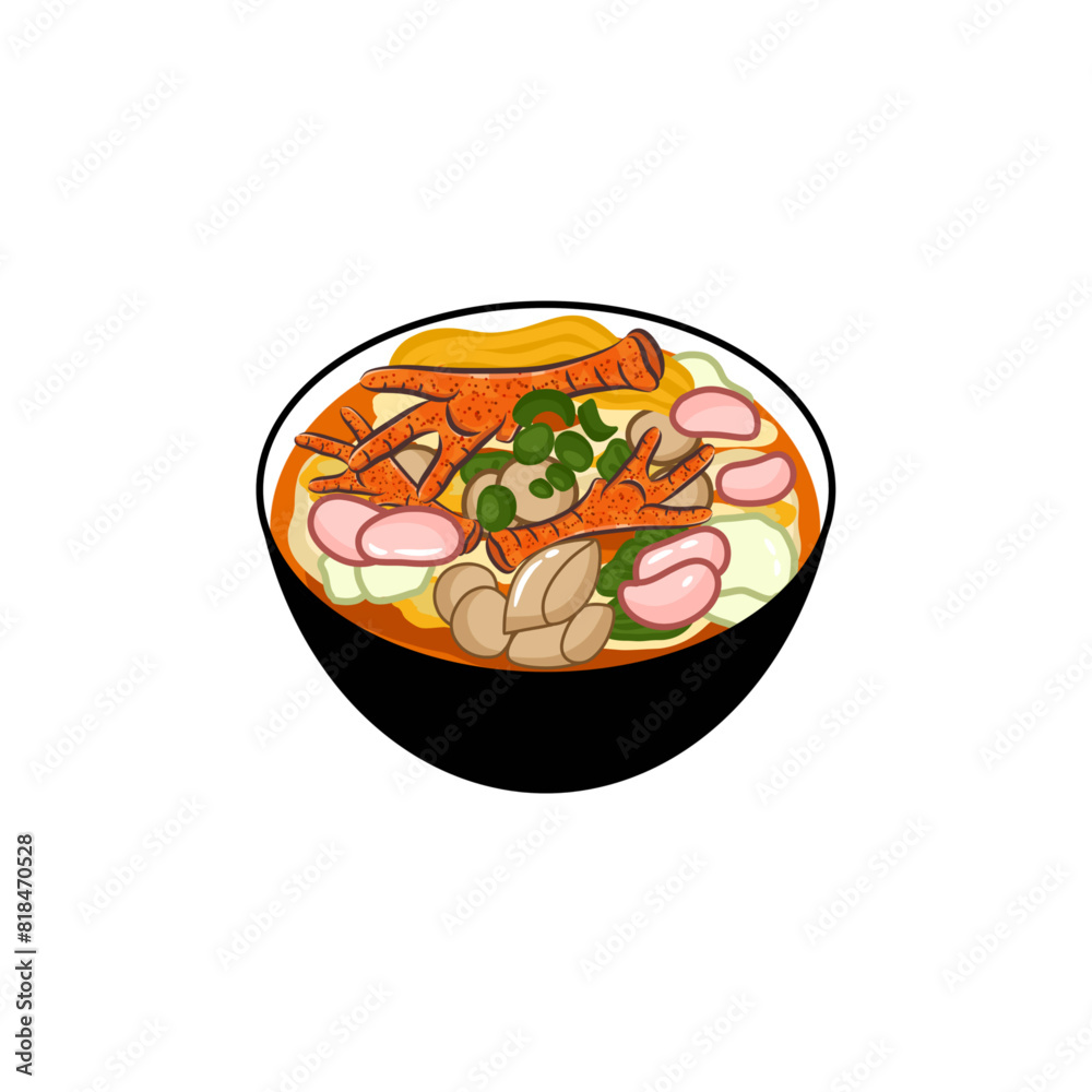 Seblak spicy sauce complete with chicken feet served in a bowl. Typical ...