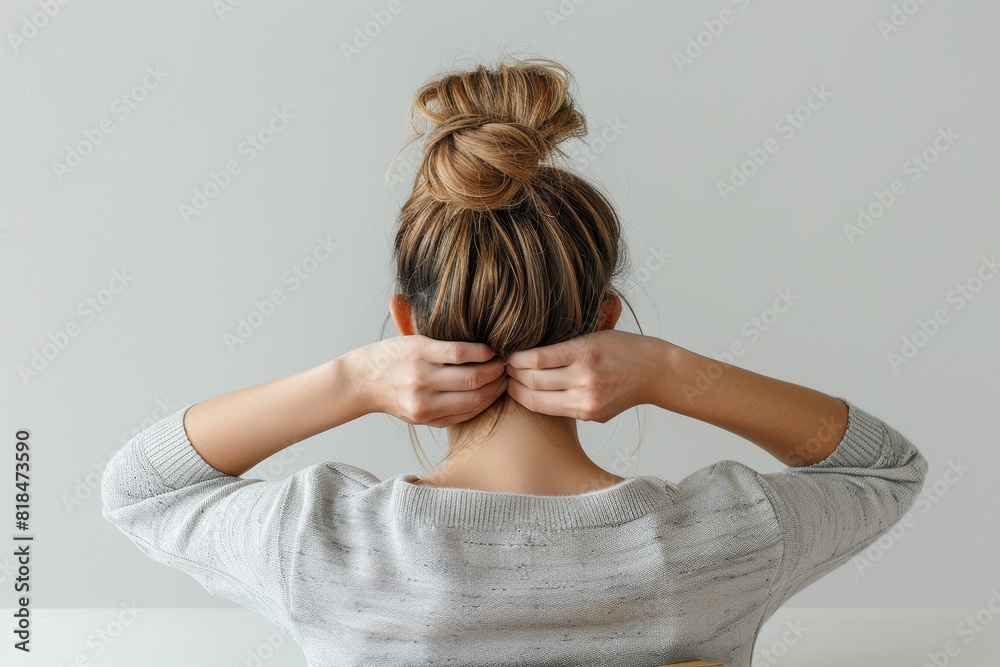 Woman with Hair Bun from Behind - This image captures the back view of ...