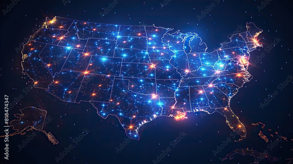 digital map of usa concept of north america global network and ...