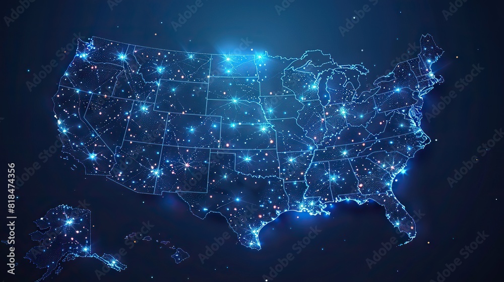 digital map of usa concept of north america global network and ...