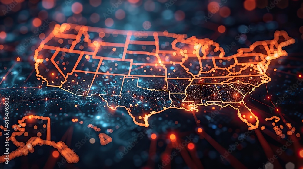 digital map of usa concept of american global network and connectivity ...