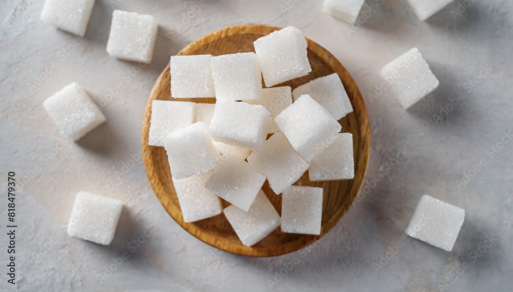 white sugar cubes sits on a light background, illuminated from the back ...