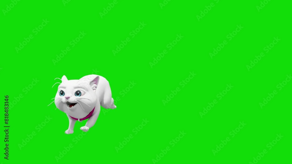3D character animation of a cute white cartoon cat running in a loop ...