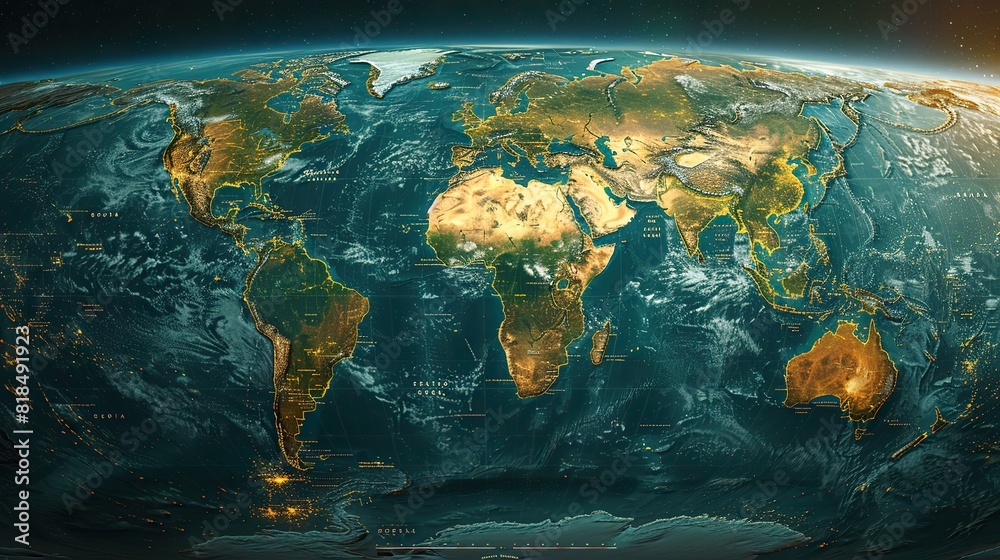 physical map of the world with high resolution details flattened ...