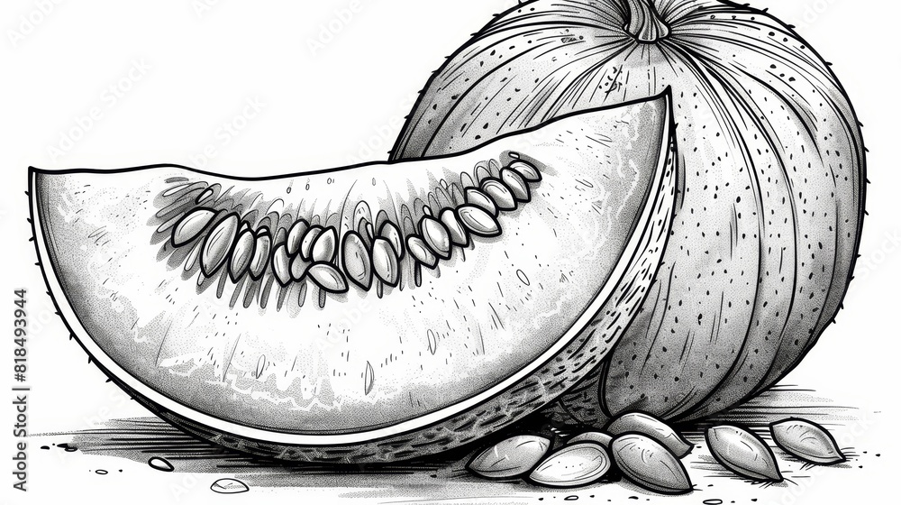 coloring book Black and white line drawing of a cantaloupe melon. Stock ...