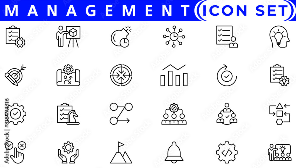 Office and business flat icons set. Workplace, teamwork, desk ...