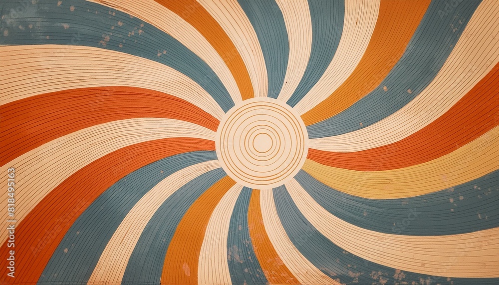 Retro 60s and 70s groovy carnival background. Sun and rainbow swirl ...