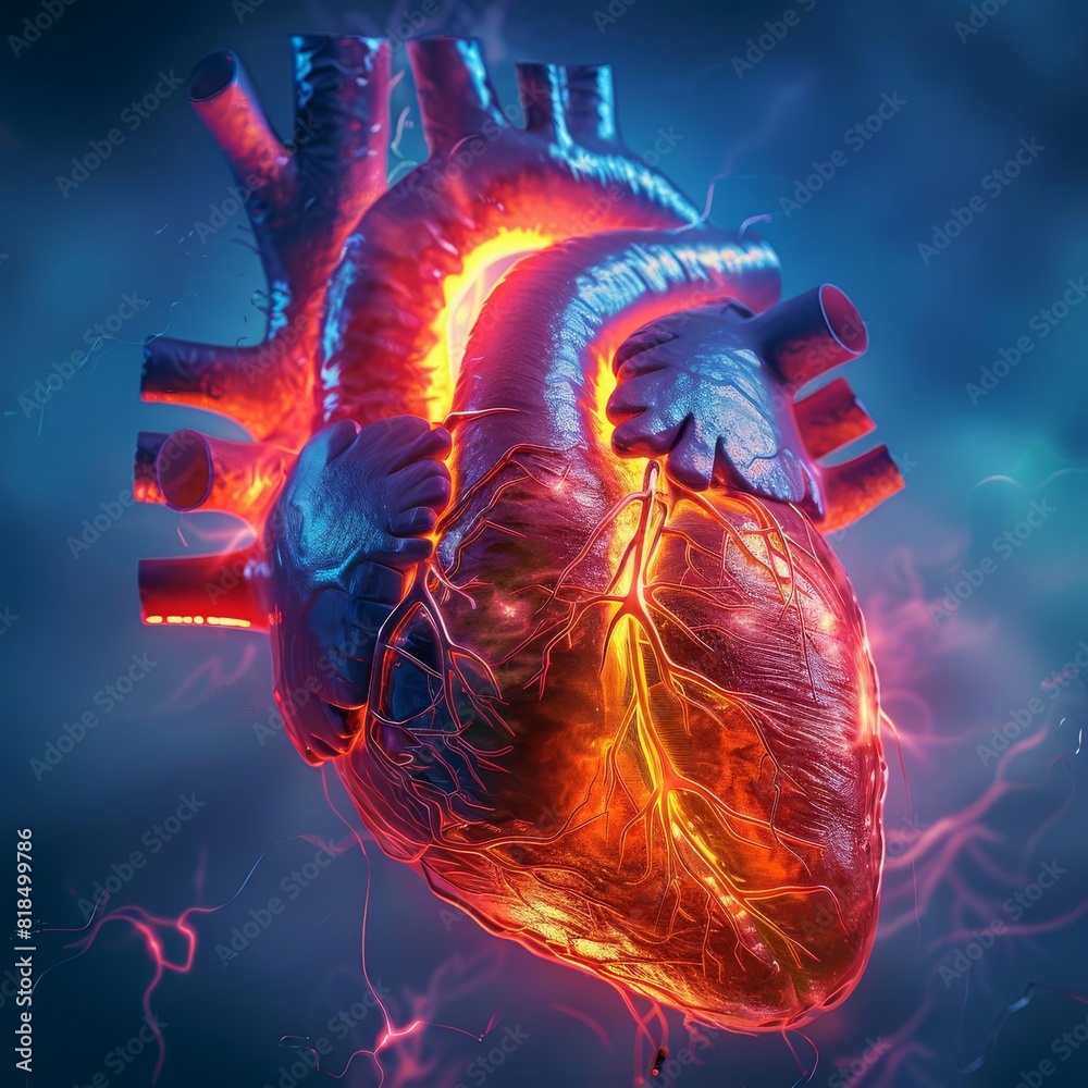 Anatomical image of a heart with myocardial infarction, detailed, vivid ...