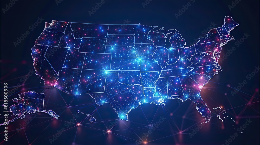 digital map of usa concept of united states of america network and ...