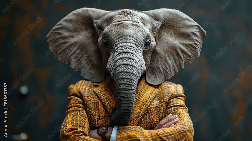 elephant dressed in a classy suit standing as a successful leader and a ...