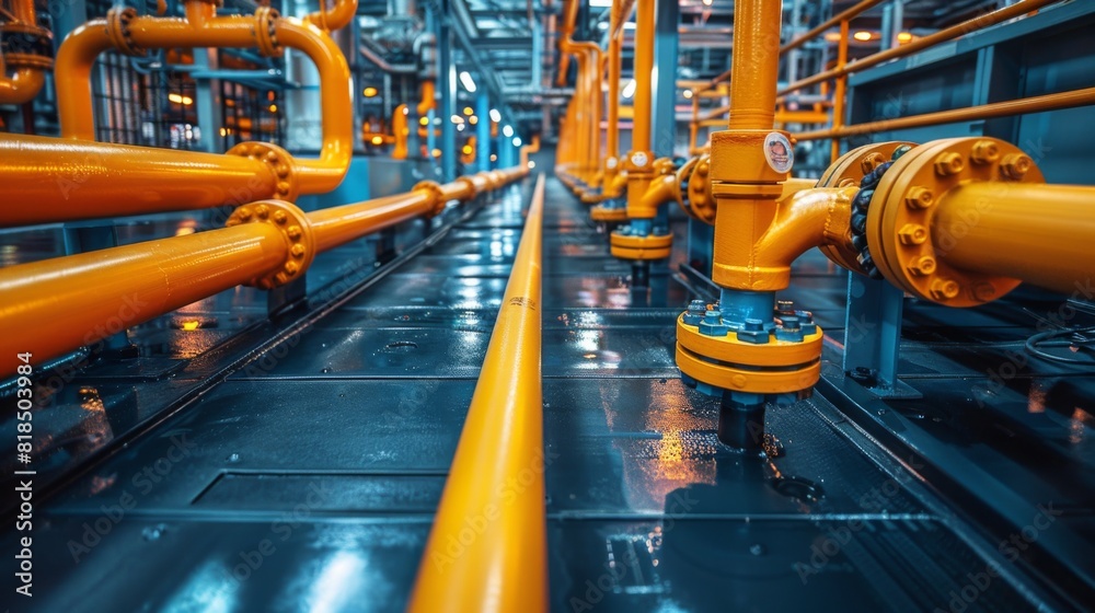 High-quality image of a gas pipeline network, with pipes converging at ...
