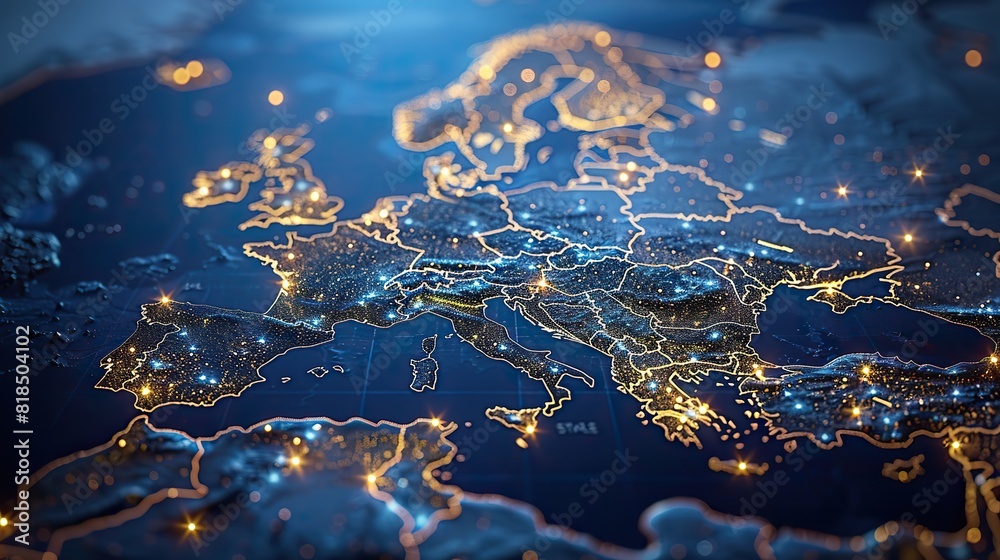 abstract digital map of europe concept of european global network and connectivity high speed ...